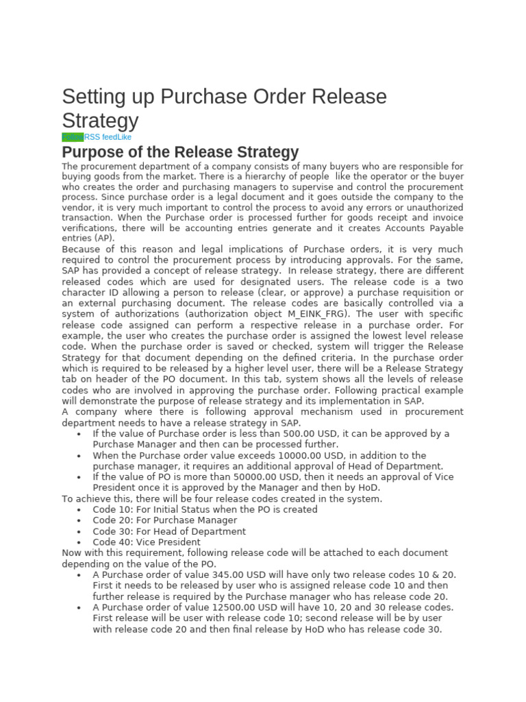 Setting Up Purchase Order Release Strategy | PDF | Procurement ...