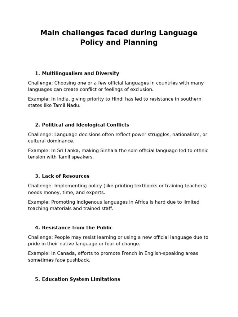 Challenges in Language Policy Planning | PDF | Multiculturalism ...