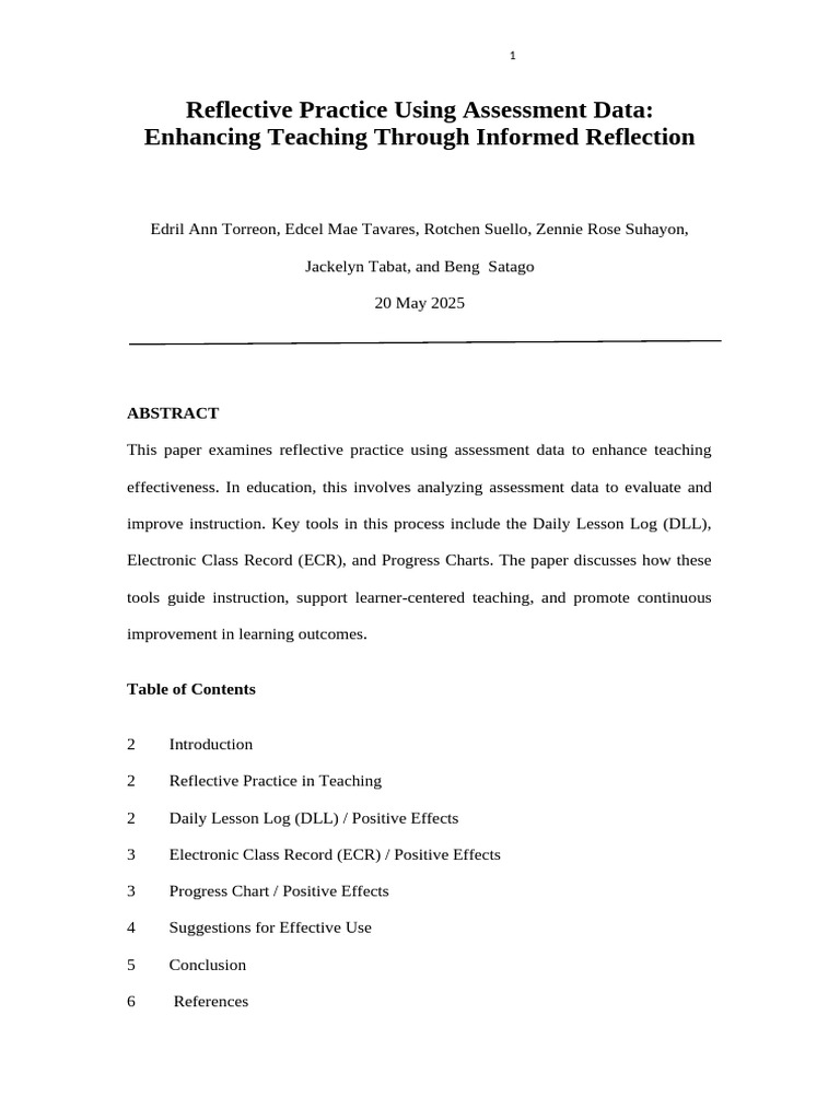 18 Term Paper Reflective Practice Using Assessment Data - Docx Edril's File | PDF | Reflective ...