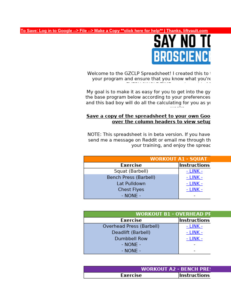 GZCLP Spreadsheet - V1.0 | PDF | Physical Fitness | Physical Exercise