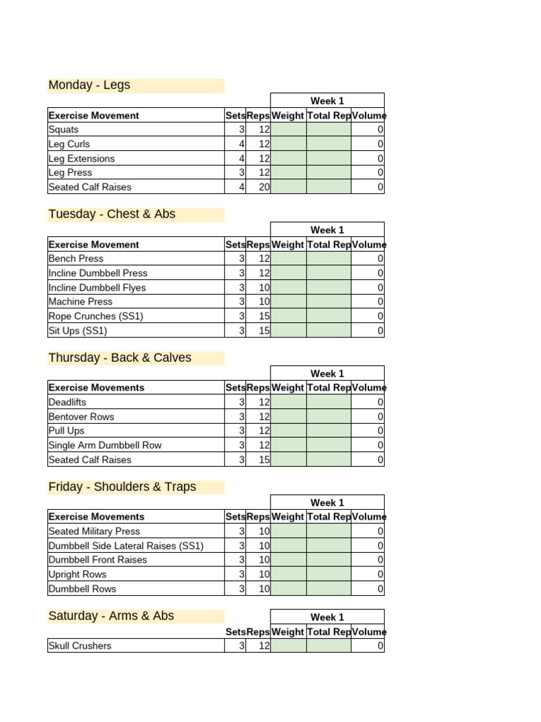 Jay Cutler Workout Routine Spreadsheet | PDF | Physical Fitness | Weight