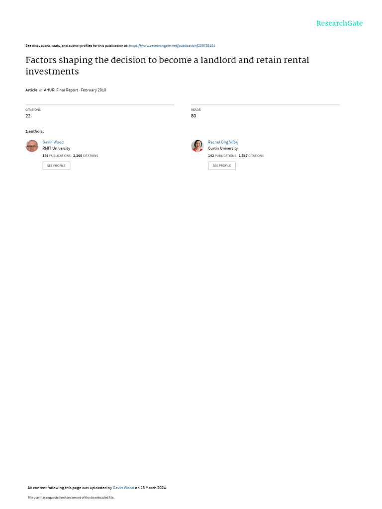 Factors Shaping The Decision To Become A Landlord and Retain Rental ...