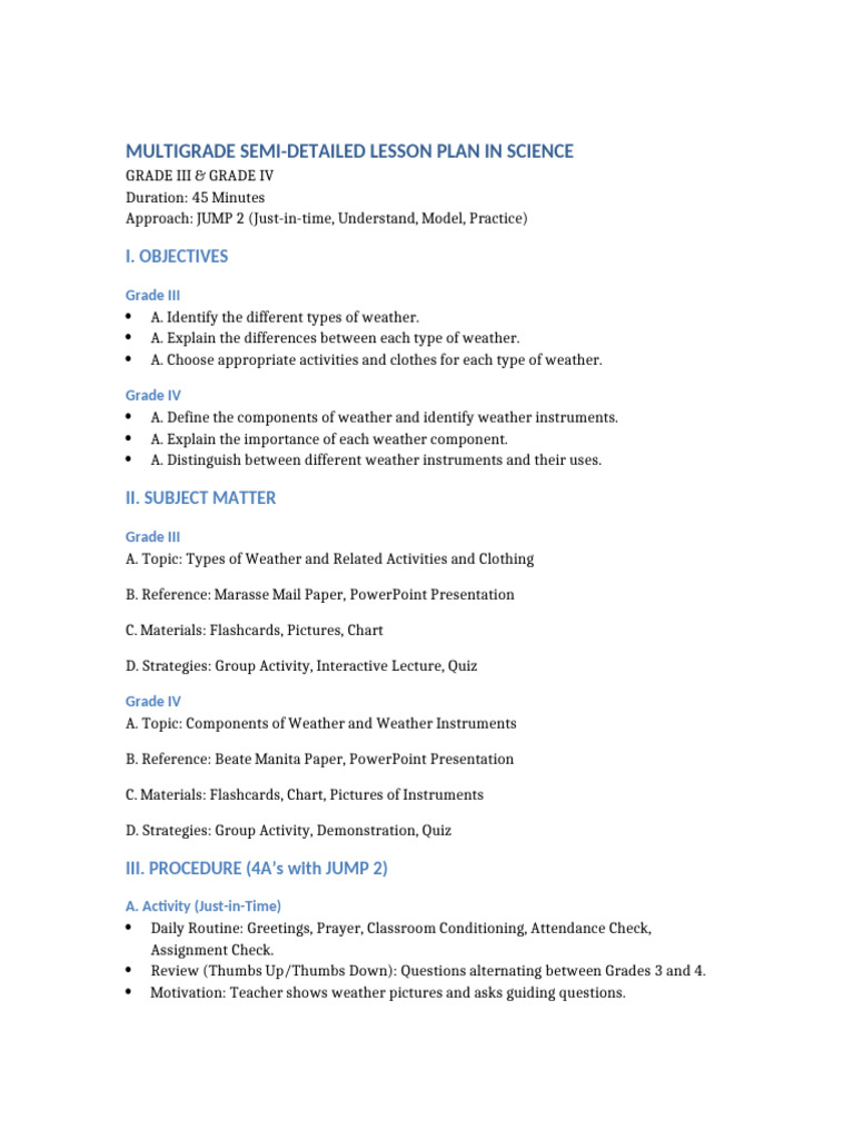 Multigrade Science Lesson Plan: Weather | PDF | Meteorology
