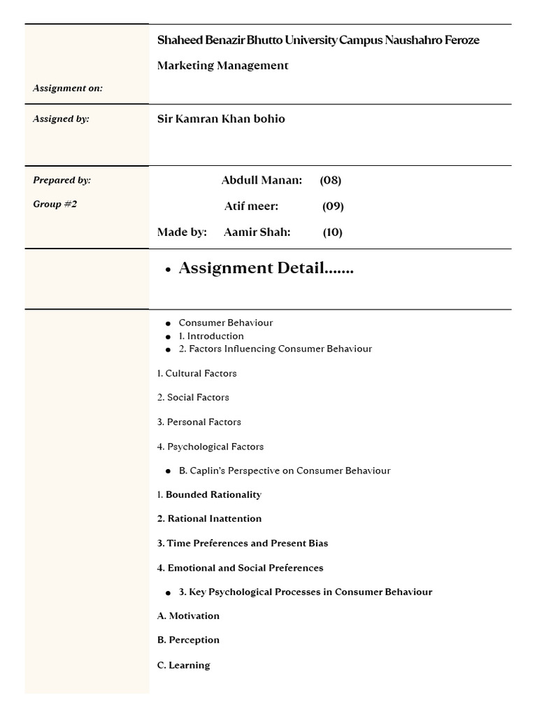 Assignment of Marketing Managemtn Group Name | PDF | Consumer Behaviour ...