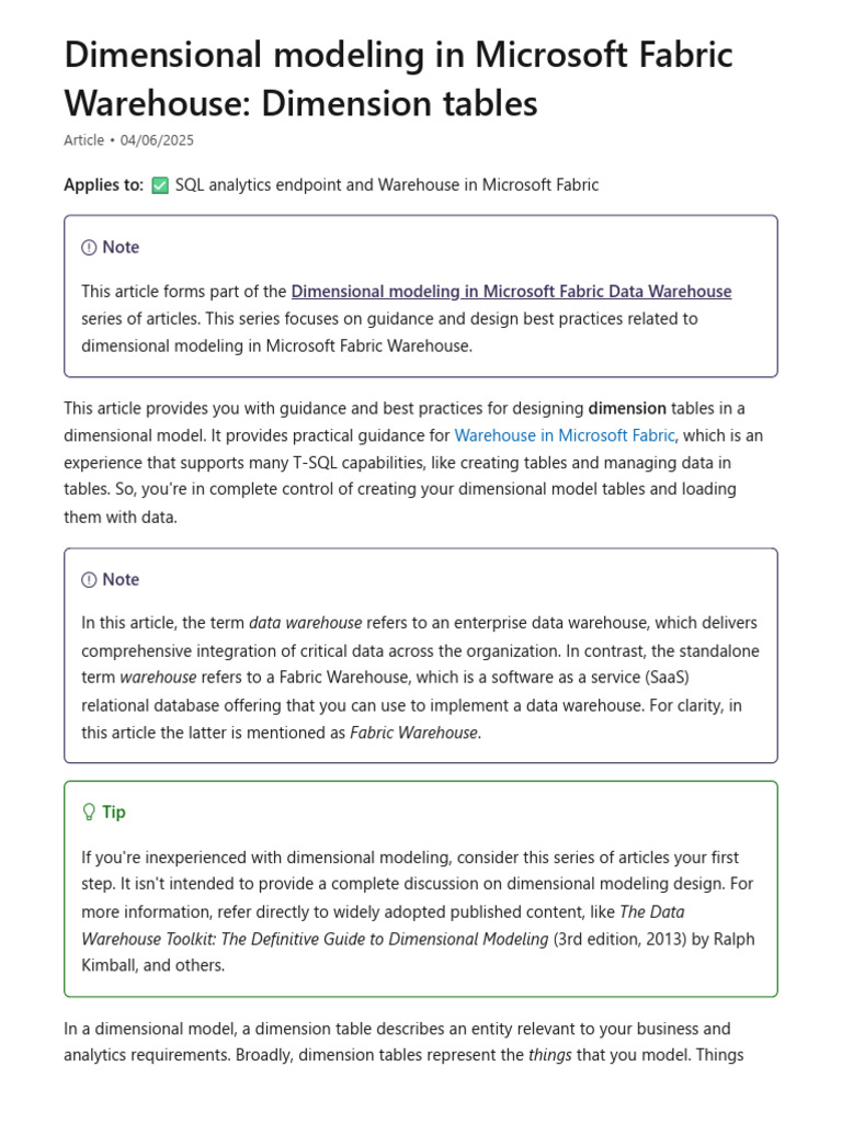 Modeling Dimension Tables in Warehouse - Microsoft Fabric - Microsoft Learn | PDF | Data ...