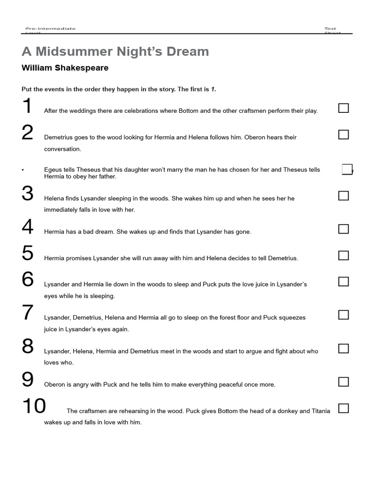 S4 - A Midsummer Night's Dream - TEST | PDF | A Midsummer Night's Dream