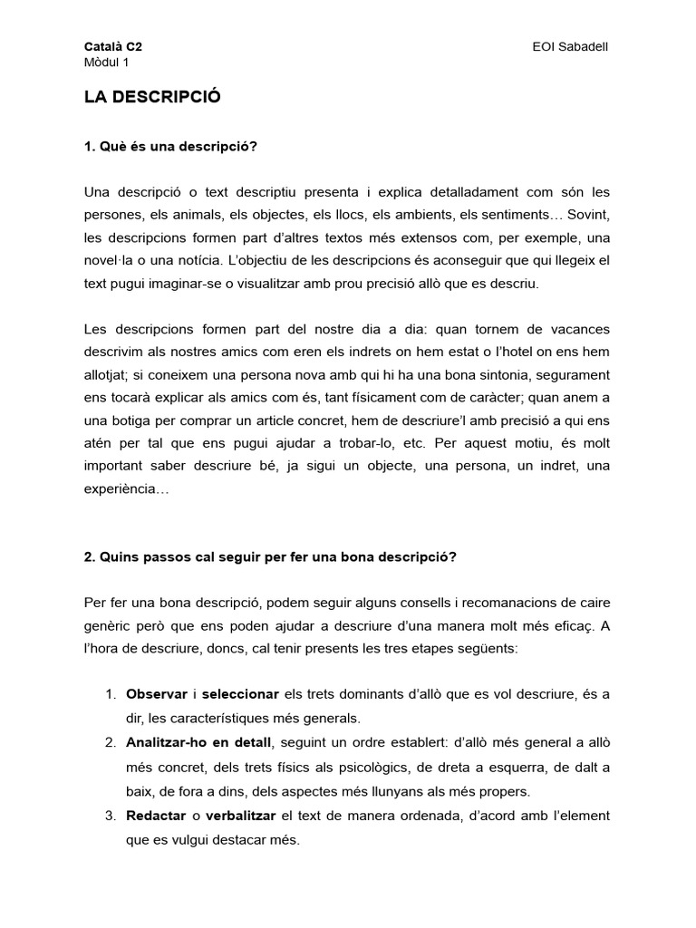 M1 - S2 - 2. Teoria. El Text Descriptiu | PDF