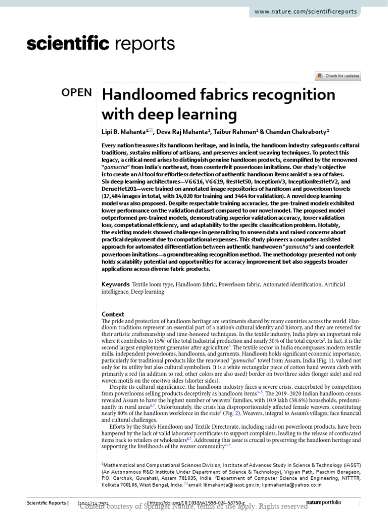 Handloomed Fabrics Recognition With Deep Learning | PDF | Weaving | Loom