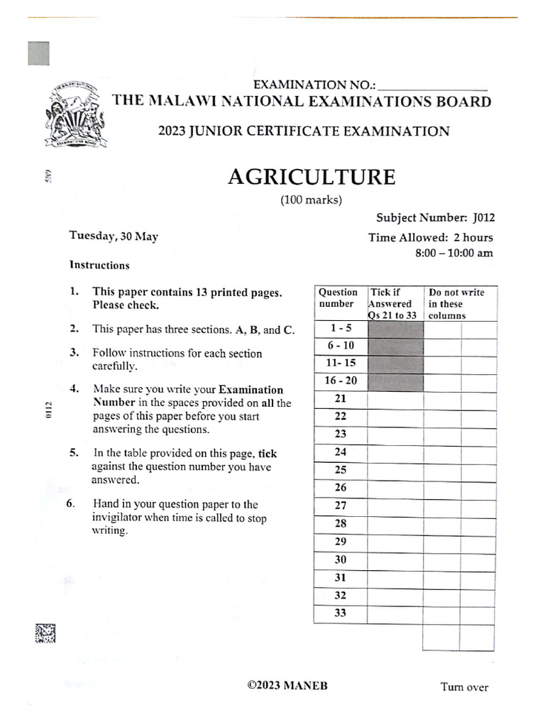 2023 JCE Agriculture | PDF
