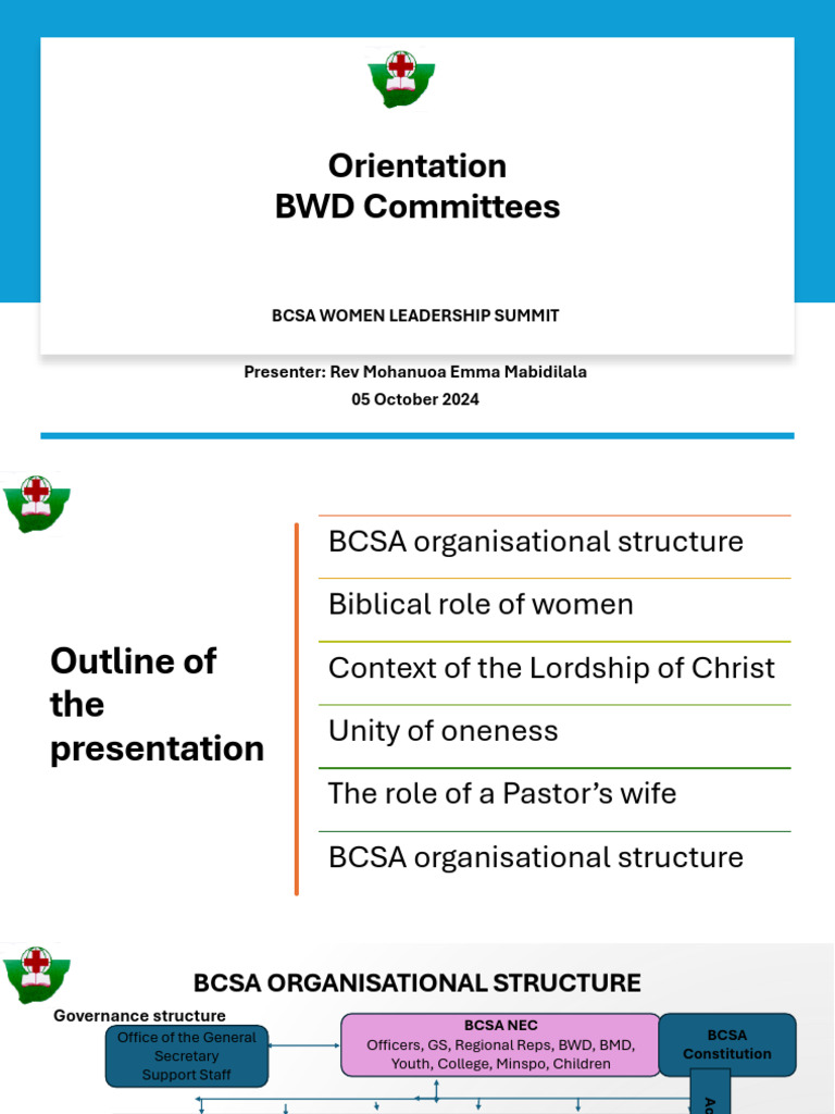 ORIENTATION - The Role of The BWD Committee | PDF | Leadership | Pastor