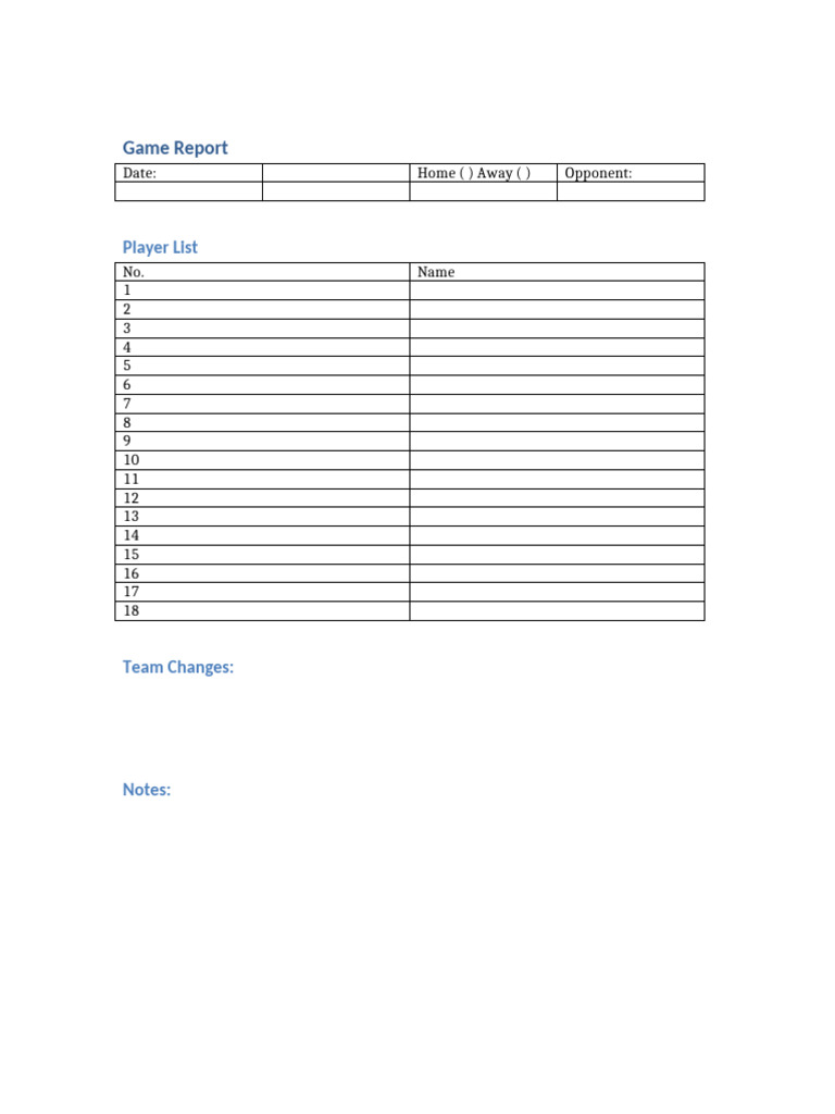 Game Report Template | PDF
