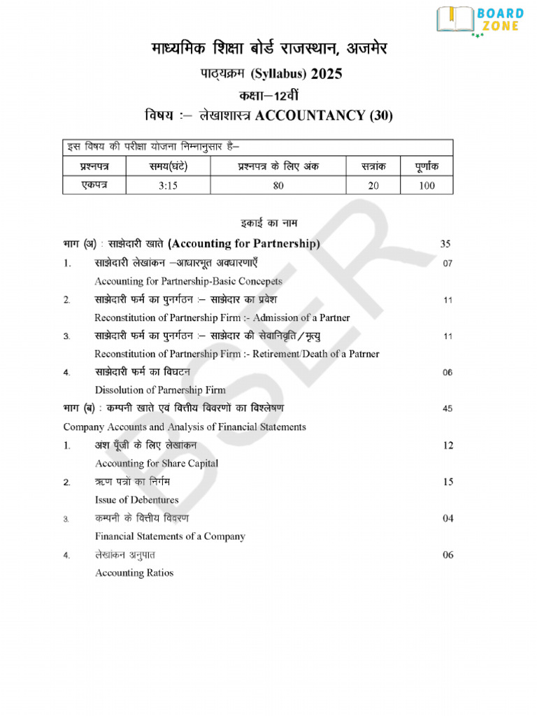 Class 12 Syllabus - Rbse Class 12 Syllabus 2024 2025 Accountancy | PDF