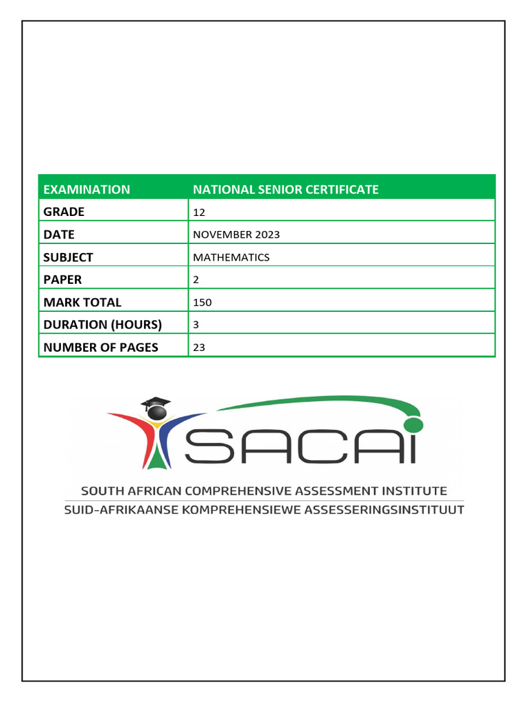 2023 NSC Grade 12 Mathematics Paper 2 | PDF