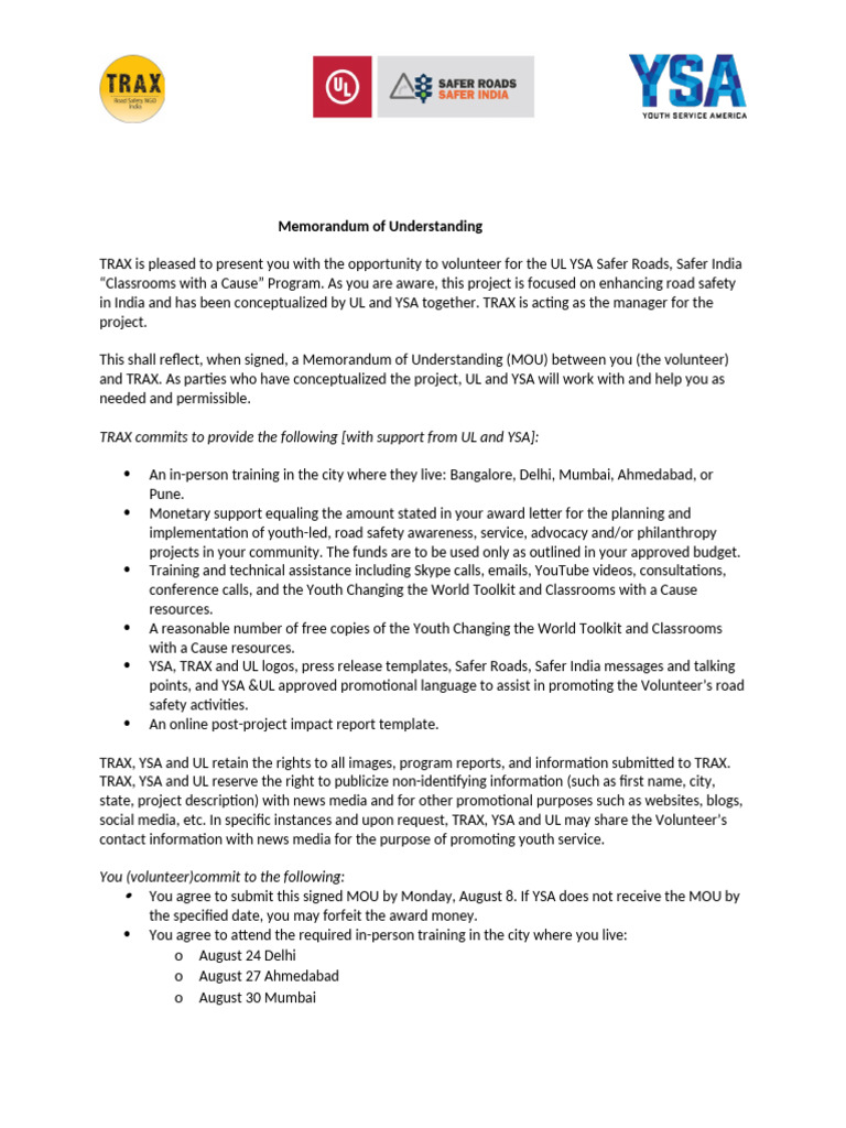 Classrooms With A Cause - MoU FINAL | PDF | Indemnity | Legal Liability