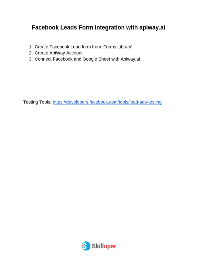 Facebook Leads Form Integration With Apiway | PDF