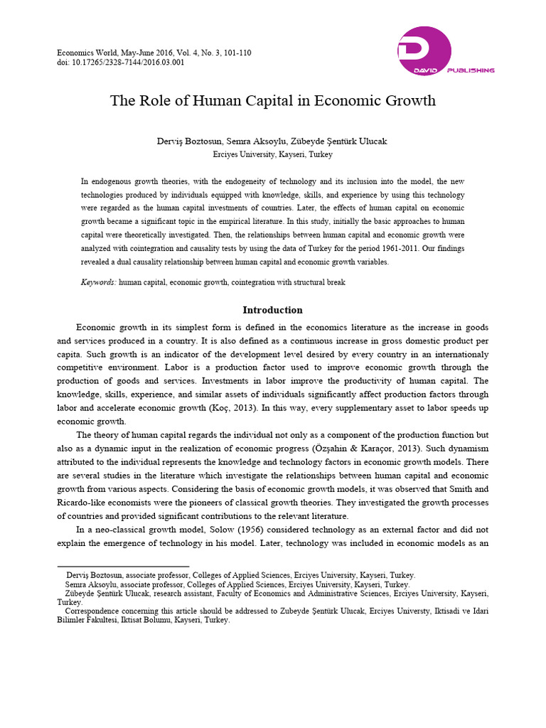 Human Capital's Impact on Economic Growth | PDF | Human Capital ...