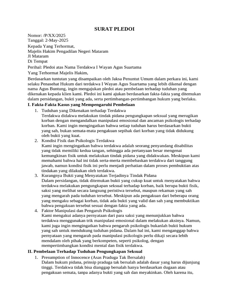 SURAT PLEDOI Virga Reynaldi Pratama | PDF