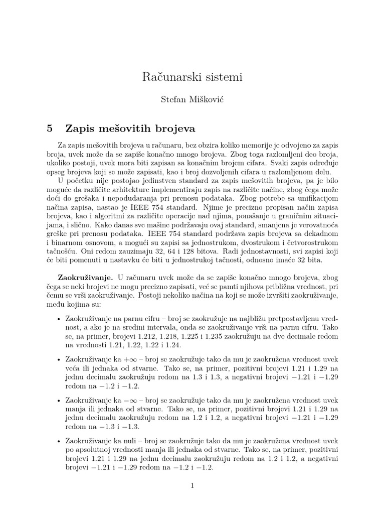 Računarski Sistemi: 5 Zapis Mešovitih Brojeva | PDF