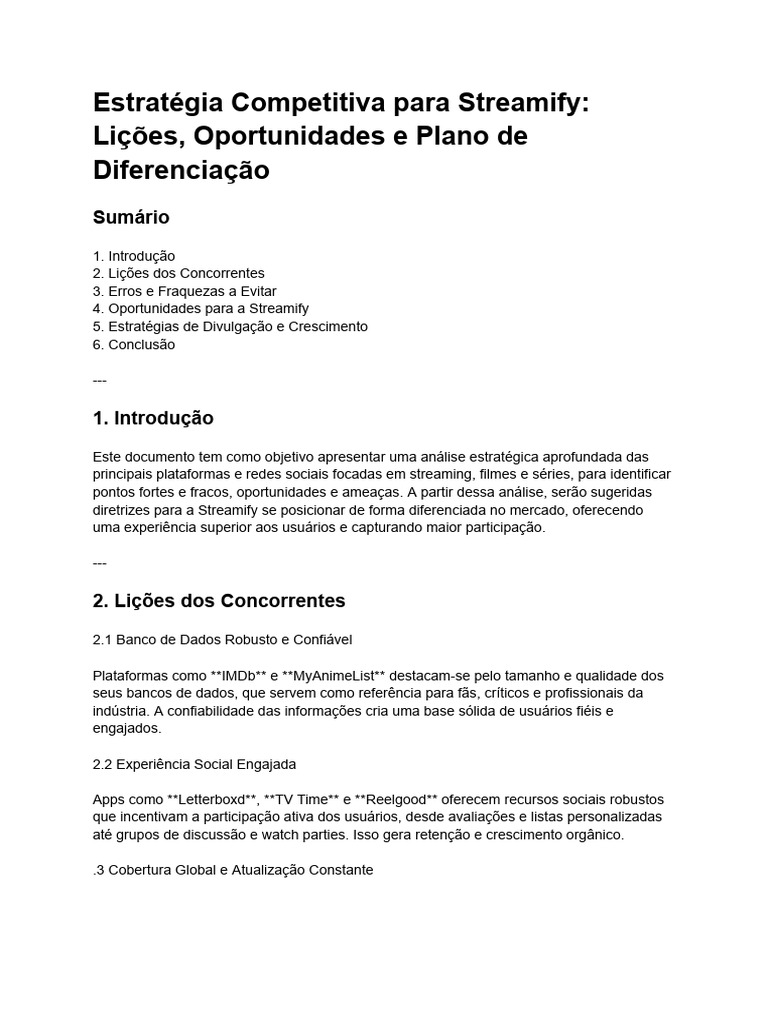 Estratégia Competitiva para Streamify | PDF | Streaming de mídia ...