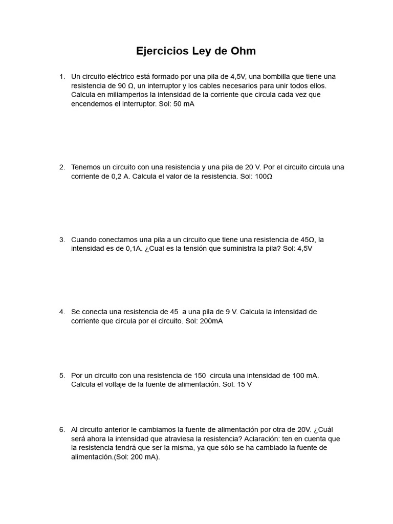 Ejercicios Ley de Ohm | PDF
