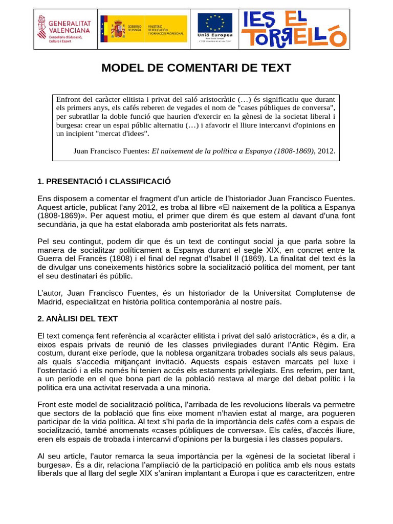 Exemple Comentari de Text II | PDF