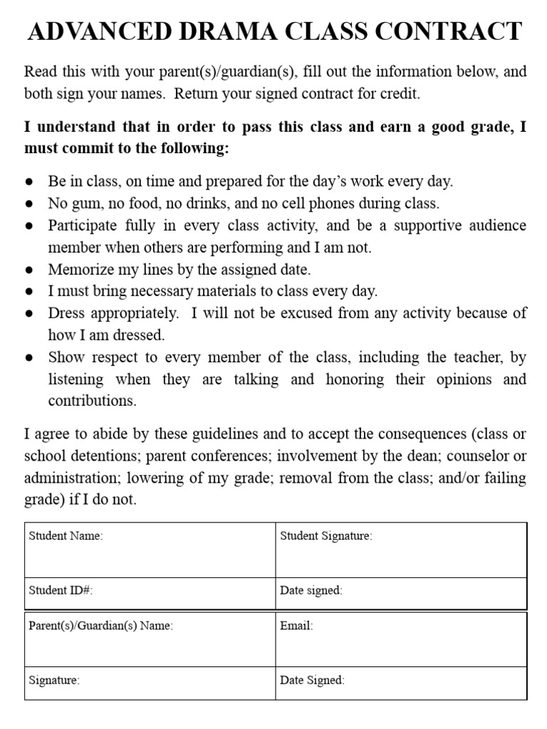 Advanced Drama Class Contract | PDF