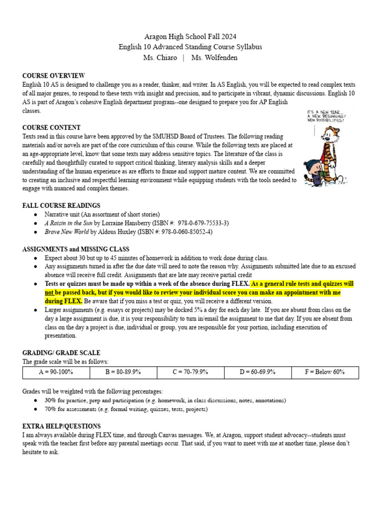 Aragon High School English 10 AS Syllabus | PDF | Academic Integrity ...