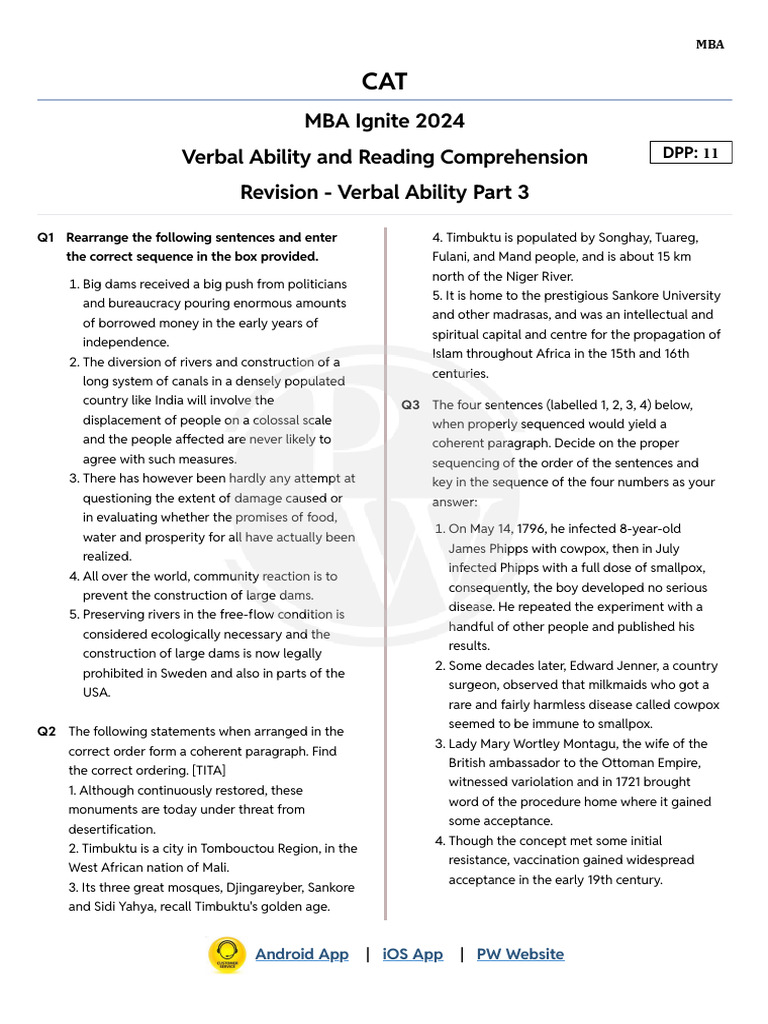 Verbal Ability - DPP-11 - MBA IGNITE-2024 | PDF | Psychoanalysis | Quantum Mechanics