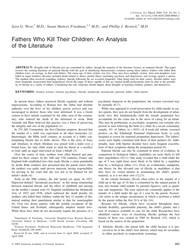 Fathers Who Kill Their Children An Analysis | PDF | Mental Disorder ...