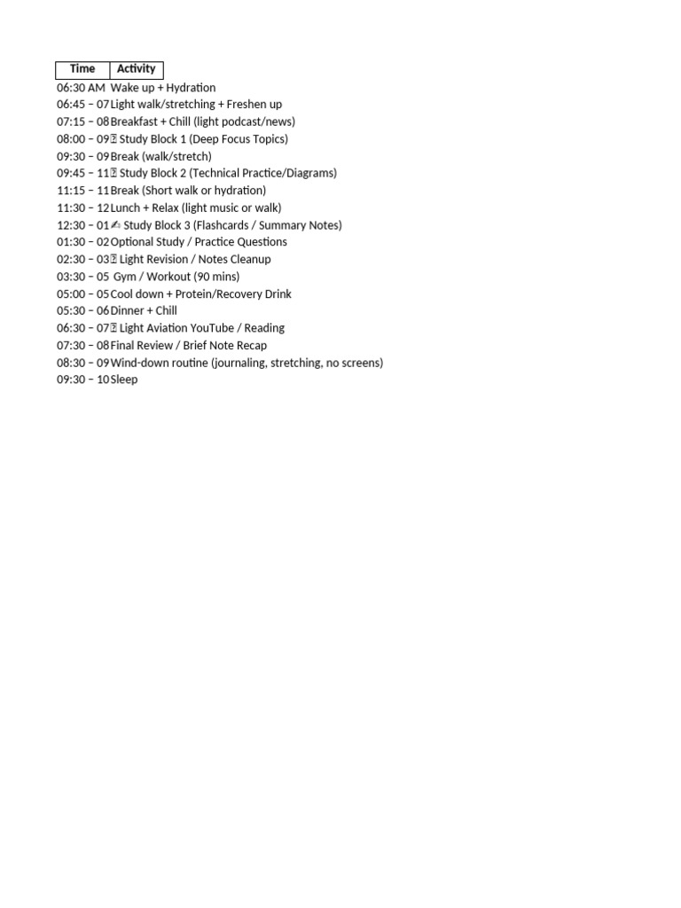 Optimized Daily Routine For Aviation Prep | PDF