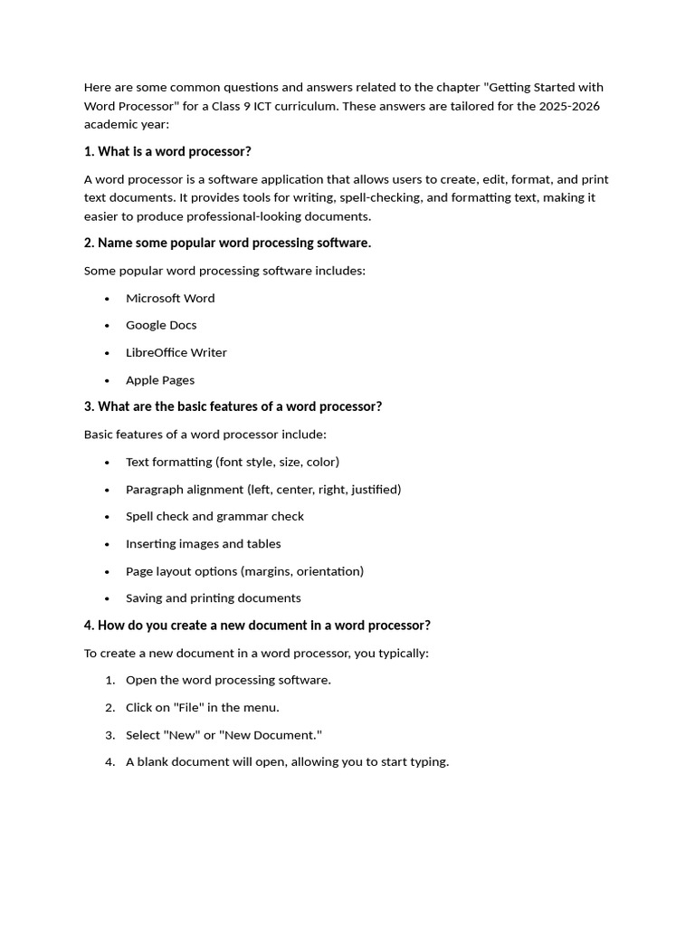 Word Processing Basics for Class 9 | PDF | Word Processor | Software