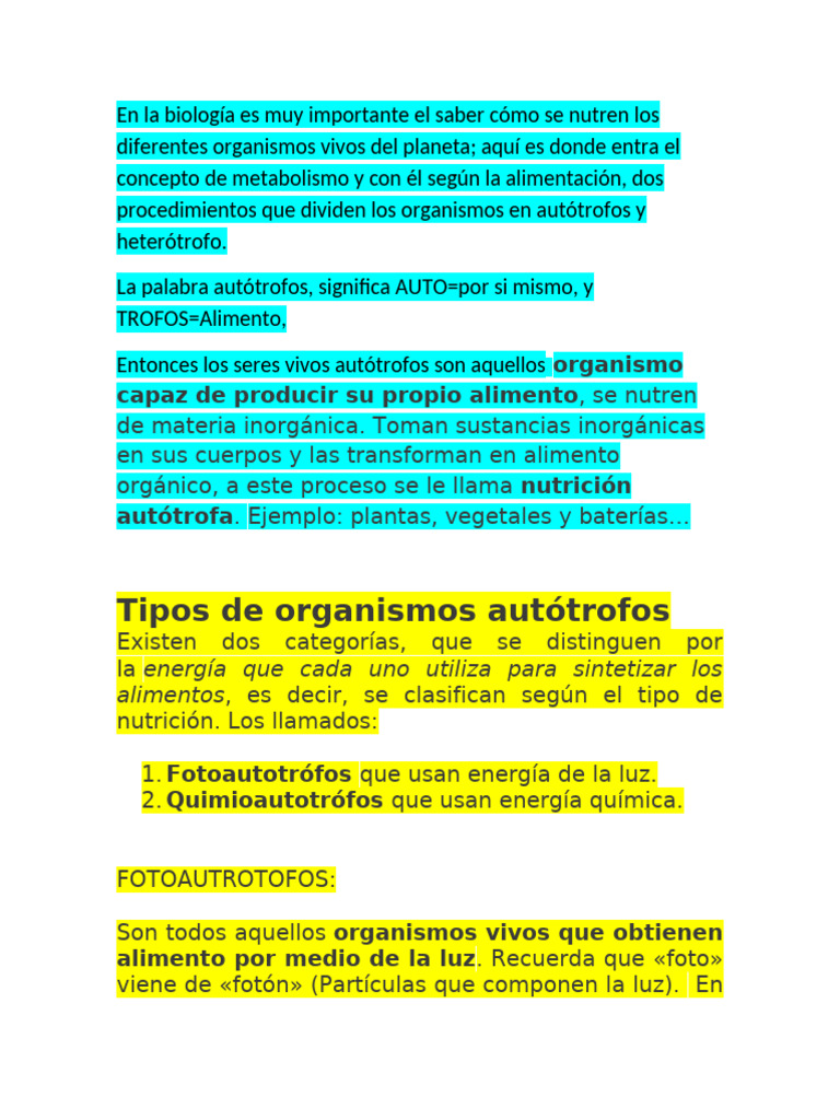 Autotrofos | PDF | Biología | Naturaleza