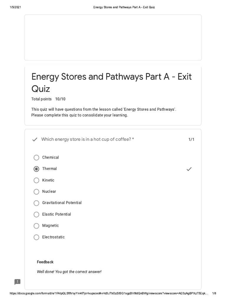 Energy Stores and Transfers Test Answers | PDF