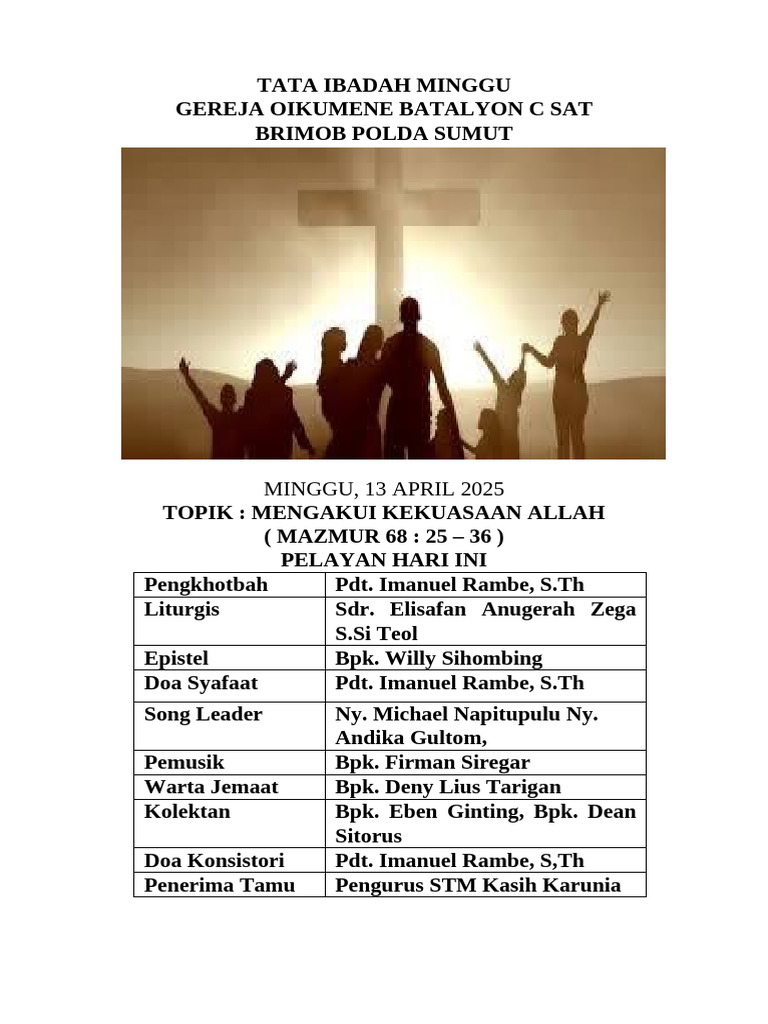 TATA IBADAH MINGGU 13 April 2025 | PDF