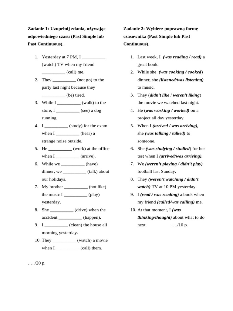 Test Past Simple Past Continuous | PDF