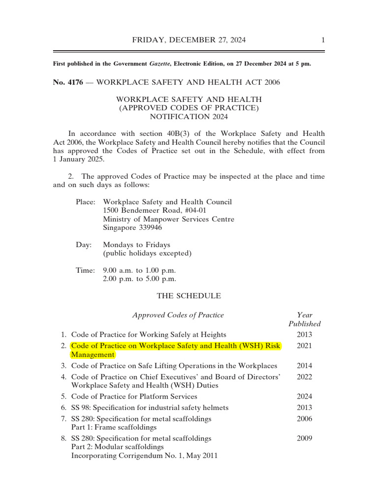 Approved Workplace Safety Codes 2024 | PDF | Dangerous Goods | Safety