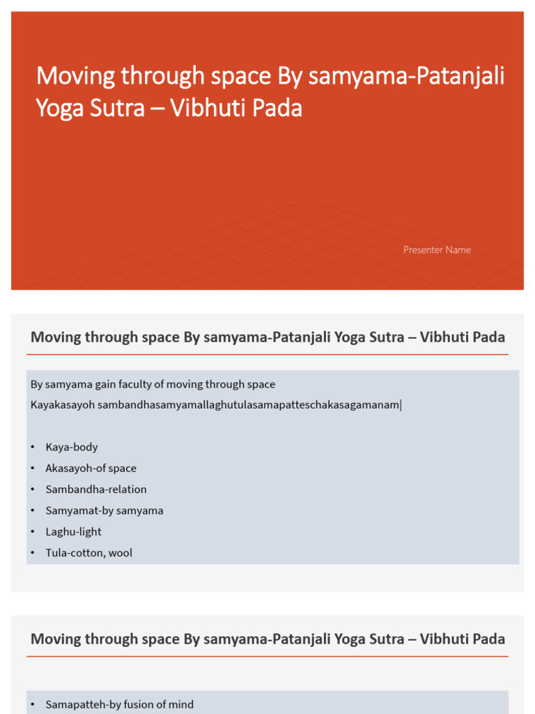 Moving Through Space by Samyama-Patanjali Yoga Sutra | PDF