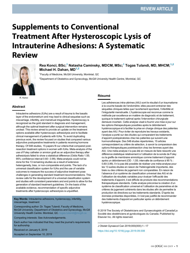 Supplements To Conventional Treatment After Hysteroscopic Lysis of ...