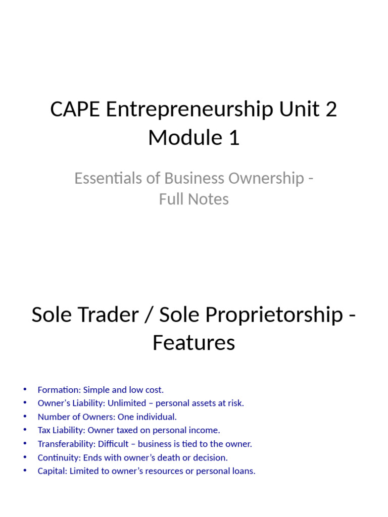 CAPE Entrepreneurship Module1 Complete Notes | PDF | Franchising ...