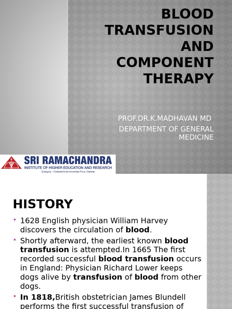 Blood Transfusion and Component Therapy Guide | PDF | Blood Transfusion ...