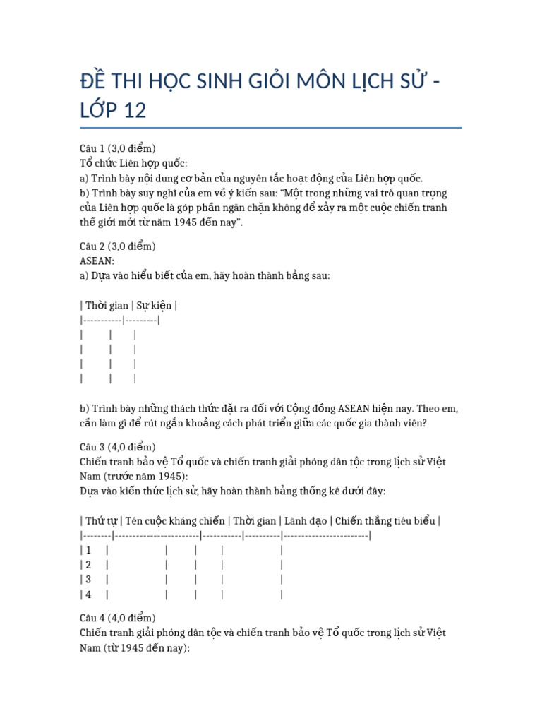 De Thi HSG Lich Su 12 | PDF