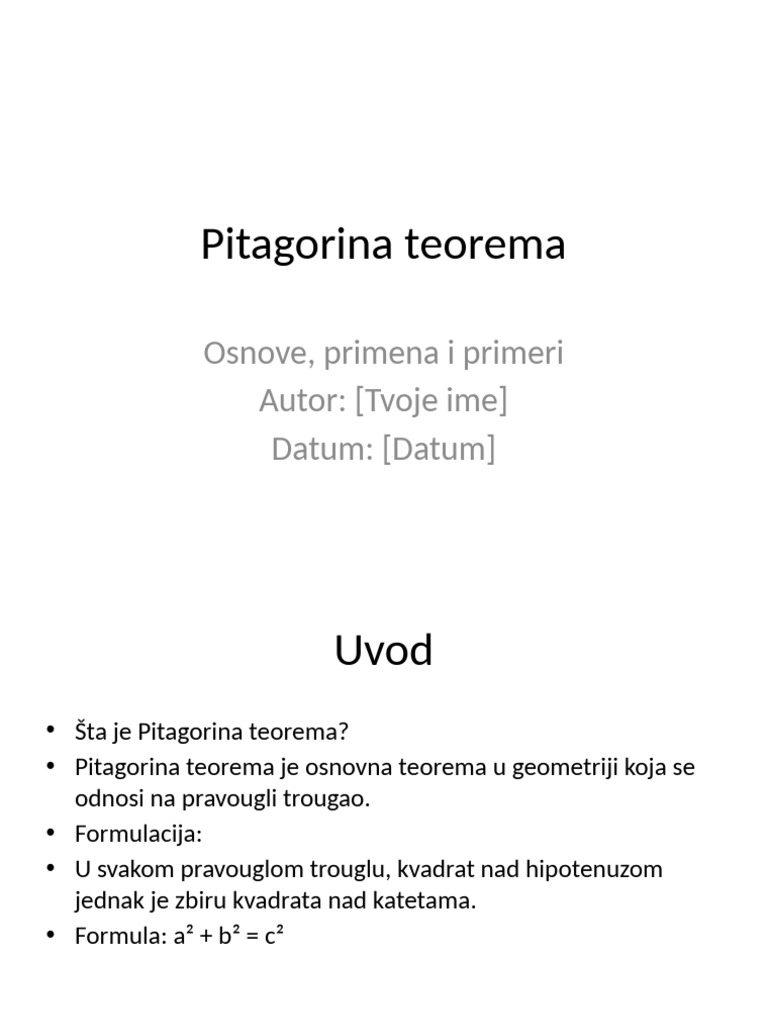 Pitagorina Teorema Prezentacija | PDF