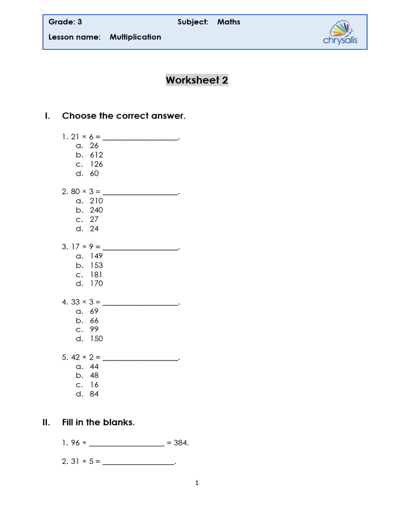 Worksheet-2 TRX C3 L04 Multiplication Subtopic-2-1 | PDF