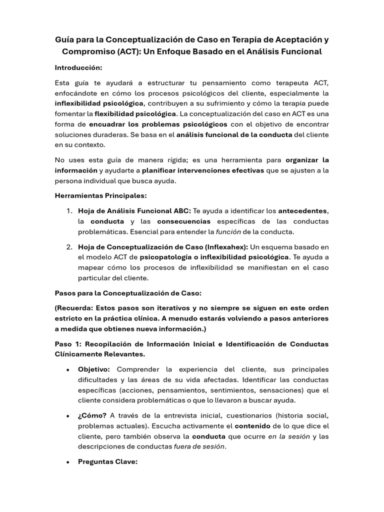 Guía para La Conceptualización de Caso en Terapia de Aceptación y ...