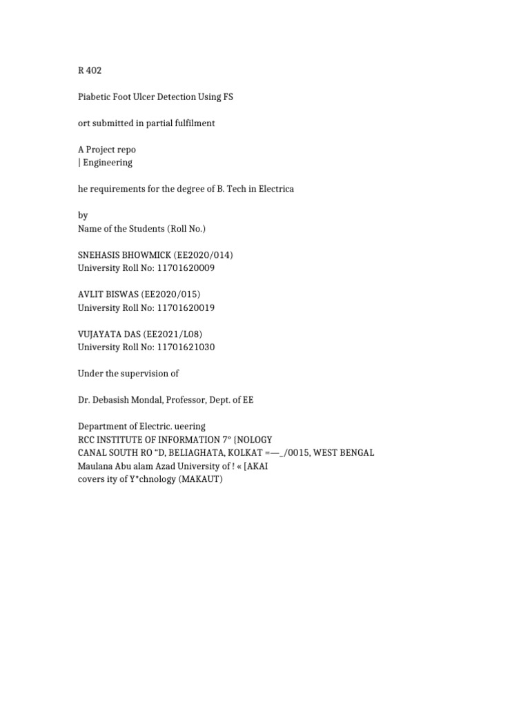 Diabetic Foot Ulcer Detection Report | PDF