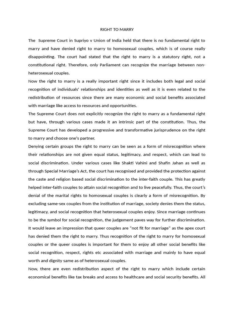 Right To Marry | PDF | Marriage | Discrimination