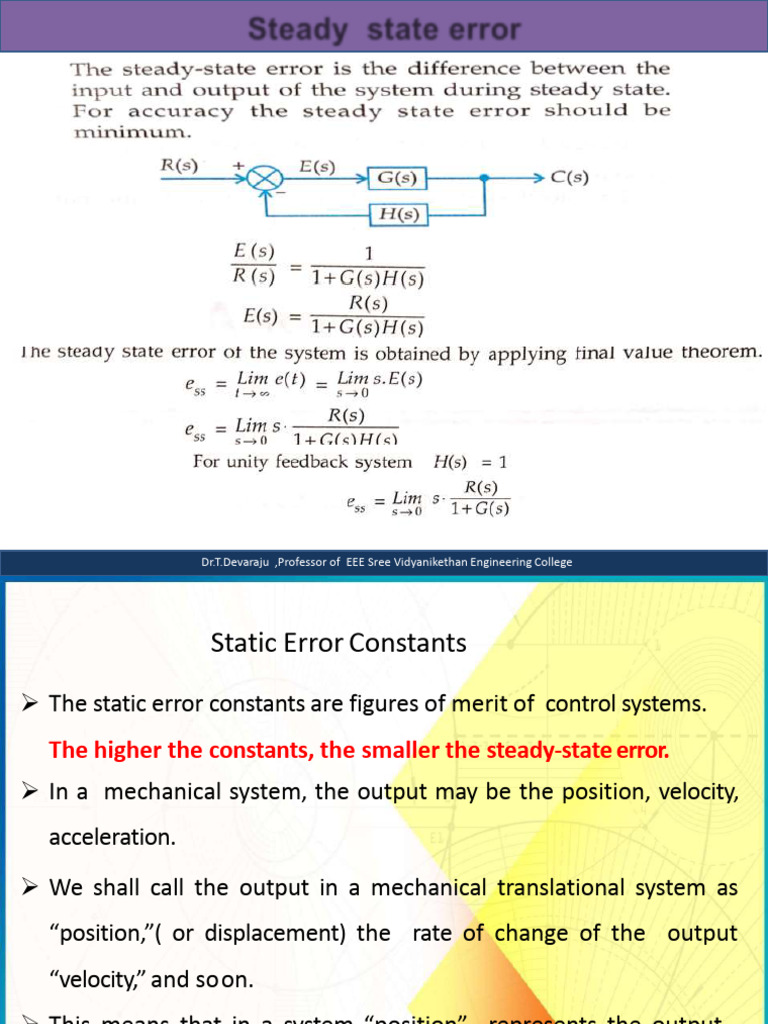 Steady State Error (Control Systems) | PDF | Velocity | Acceleration