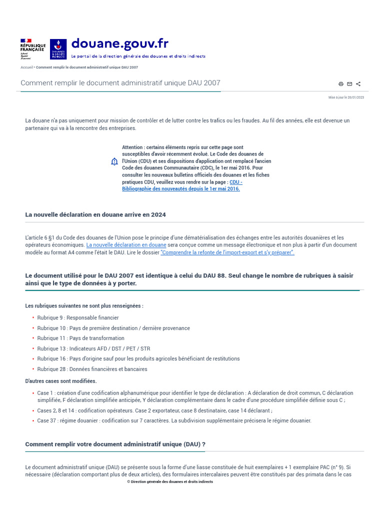 Comment Remplir Le Document Administratif Unique DAU 2007 _ Portail de ...