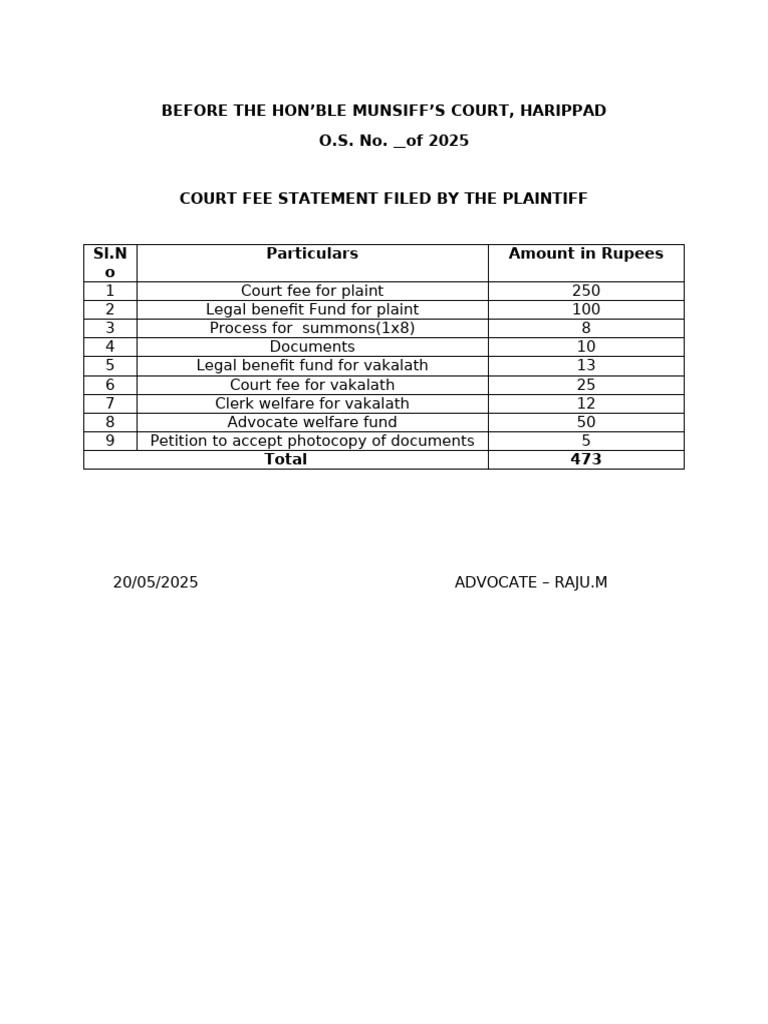 Court Fee Statement | PDF