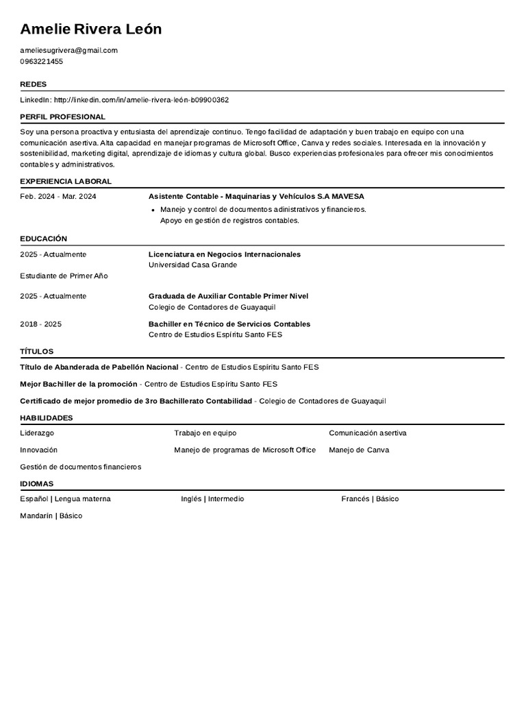 CV Amelie Rivera León | PDF